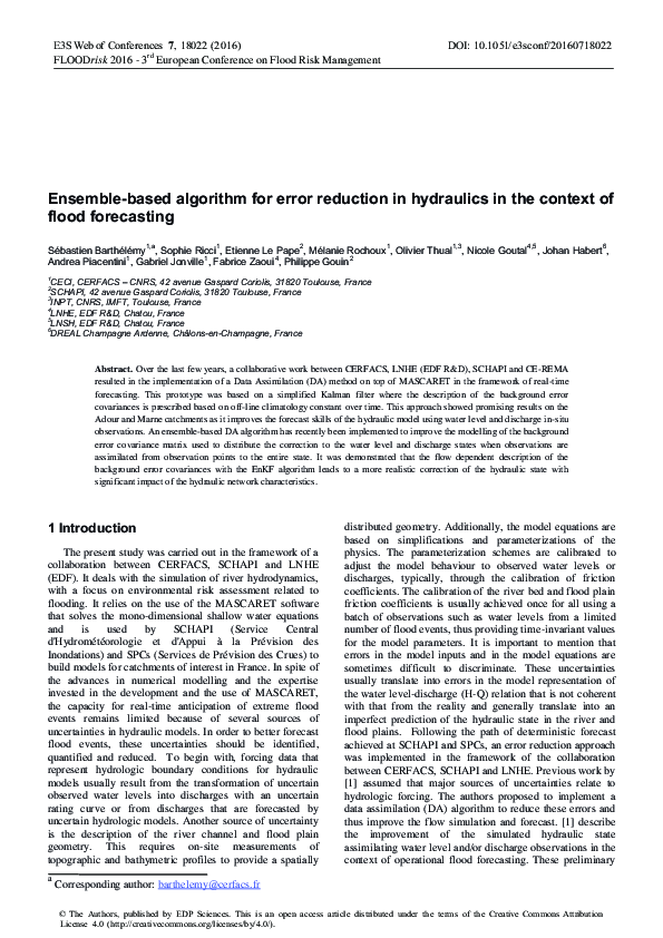Pdf Ensemble Based Algorithm For Error Reduction In Hydraulics In The Context Of Flood Forecasting