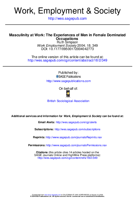 (PDF) Occupations Masculinity at Work : The Experiences of Men in ...