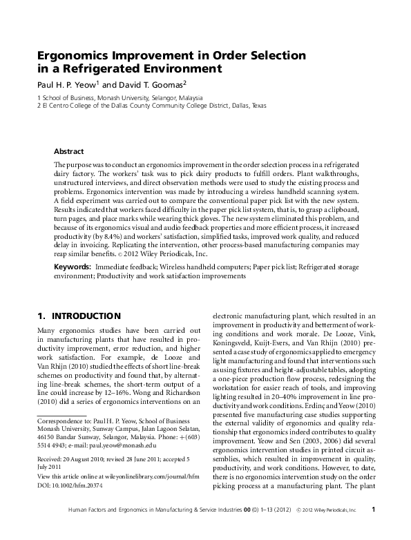 (PDF) Ergonomics Improvement in Order Selection in a Refrigerated Environment | David Goomas ...