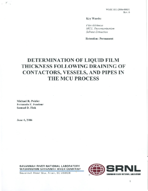 (PDF) Determination of Liquid Film Thickness Following Draining of Contactors, Vessels, and ...