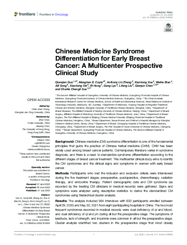 (PDF) Chinese Medicine Syndrome Differentiation for Early Breast Cancer ...