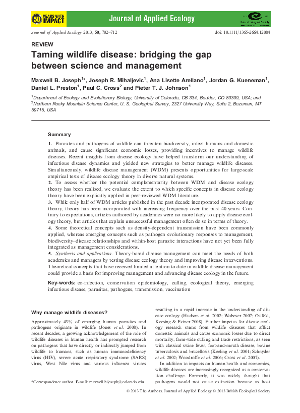 (PDF) Taming wildlife disease: bridging the gap between science and management