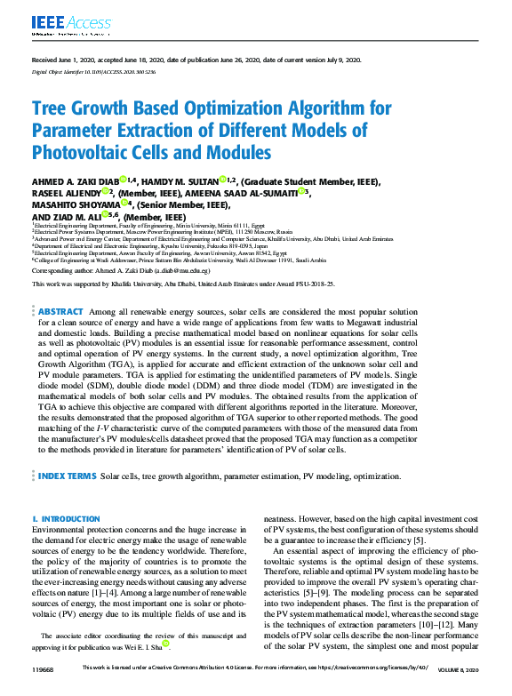 Pdf Tree Growth Based Optimization Algorithm For Parameter Extraction Of Different Models Of