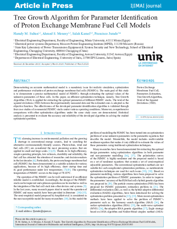 (PDF) Tree Growth Algorithm for Parameter Identification of Proton Exchange Membrane Fuel Cell ...