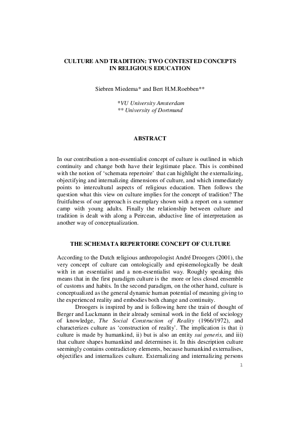 (PDF) Culture and Tradition: Two Contested Concepts in Religious Education