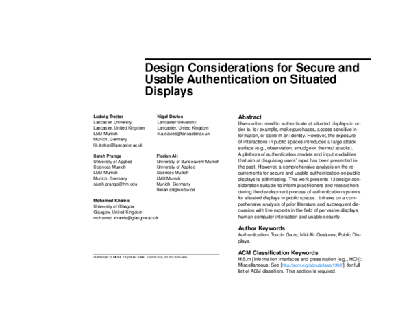 (PDF) Design Considerations for Secure and Usable Authentication on ...