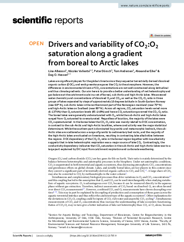 (PDF) Drivers and variability of CO2:O2 saturation along a gradient ...
