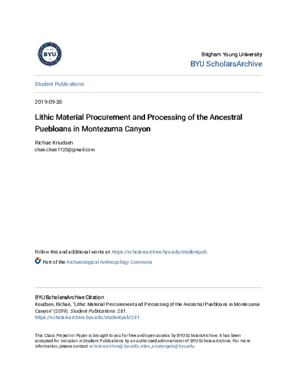 (PDF) Lithic Material Procurement and Processing of the Ancestral Puebloans in Montezuma Canyon