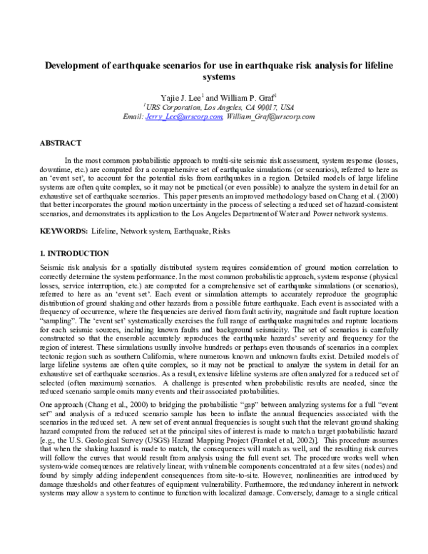 (PDF) Development of earthquake scenarios for use in earthquake risk ...