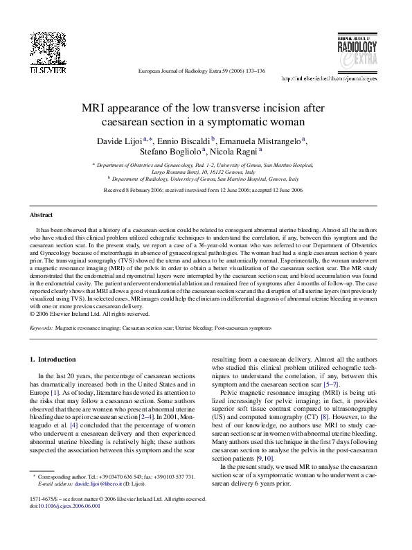 Pdf Mri Appearance Of The Low Transverse Incision After Caesarean