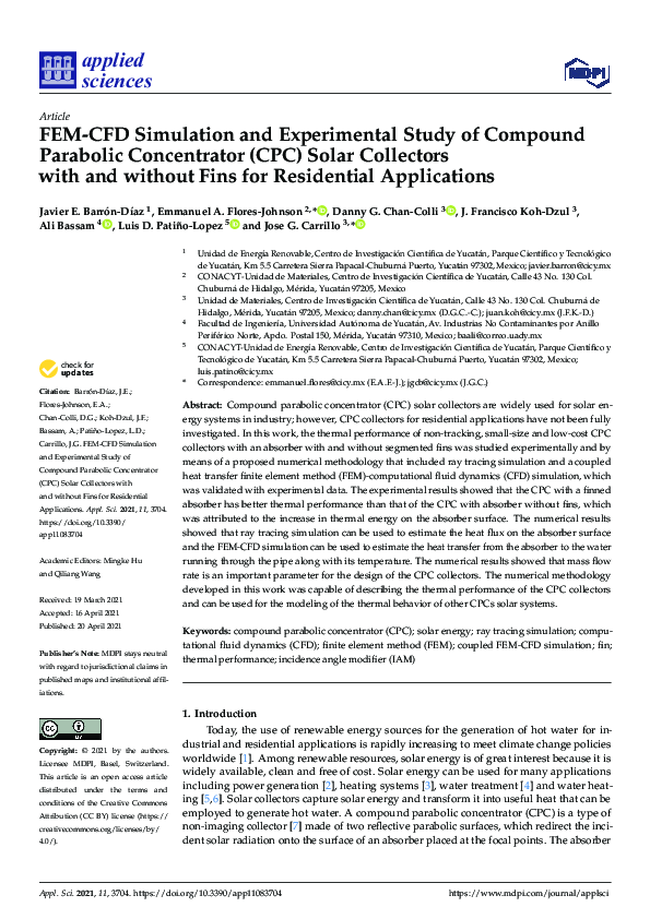 (PDF) FEM-CFD Simulation and Experimental Study of Compound Parabolic Concentrator (CPC) Solar ...