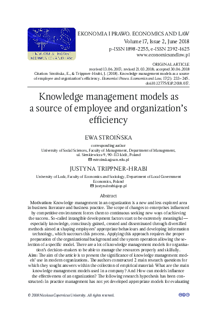 (PDF) Knowledge management models as a source of employee and ...