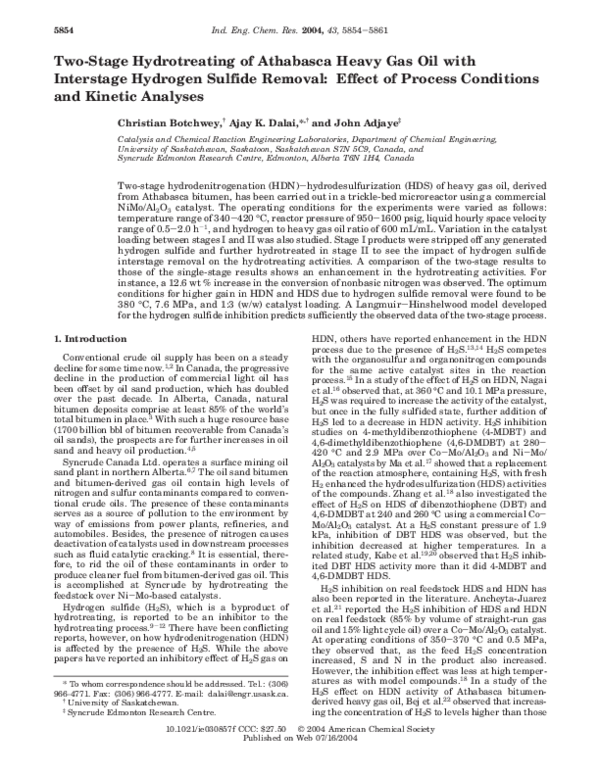 (PDF) Two-Stage Hydrotreating of Athabasca Heavy Gas Oil with ...