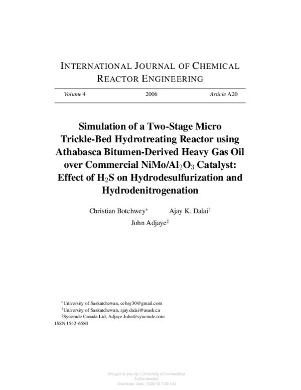(PDF) Simulation of a Two-Stage Micro Trickle-Bed Hydrotreating Reactor using Athabasca Bitumen ...
