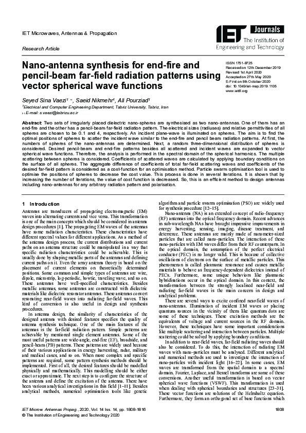 (PDF) Nano-Antenna Synthesis for End-Fire and Pencil-Beam Far-Field ...