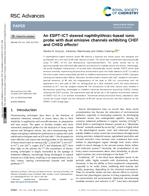 (PDF) An ESIPT-ICT steered naphthylthioic-based ionic probe with dual ...