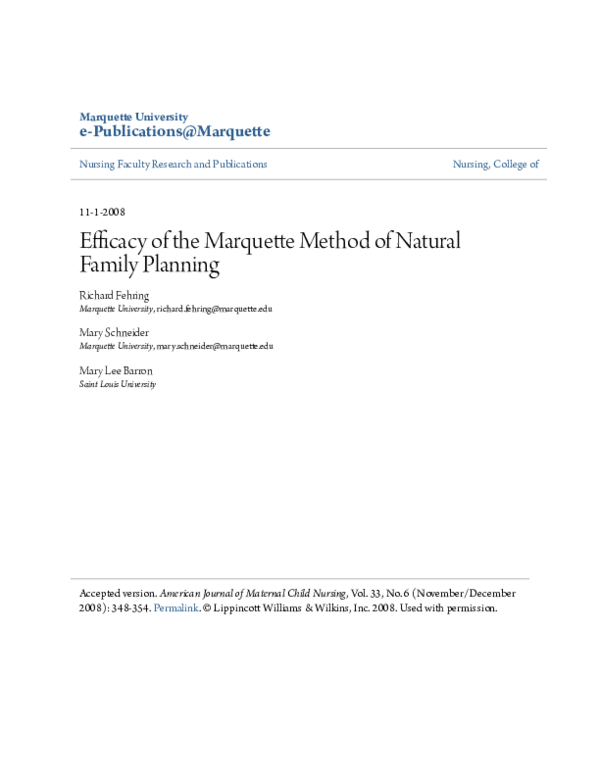 (PDF) Efficacy of the Marquette Method of Natural Family Planning