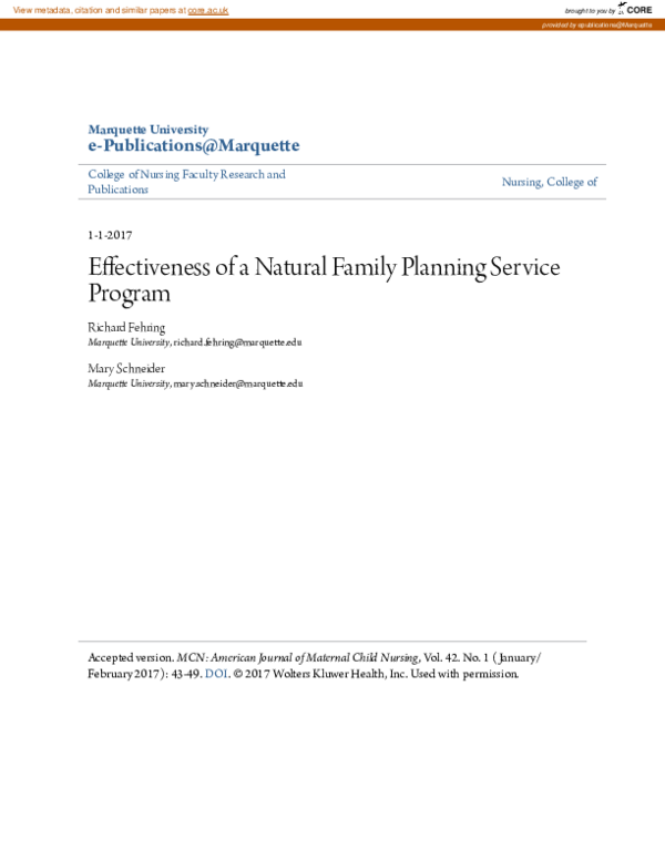 (PDF) Effectiveness of a Natural Family Planning Service Program