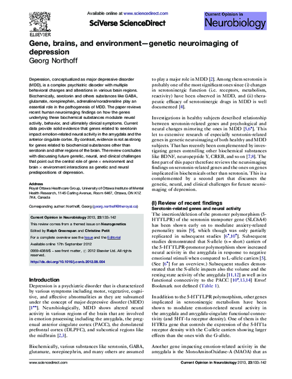 (PDF) Gene, brains, and environment—genetic neuroimaging of depression