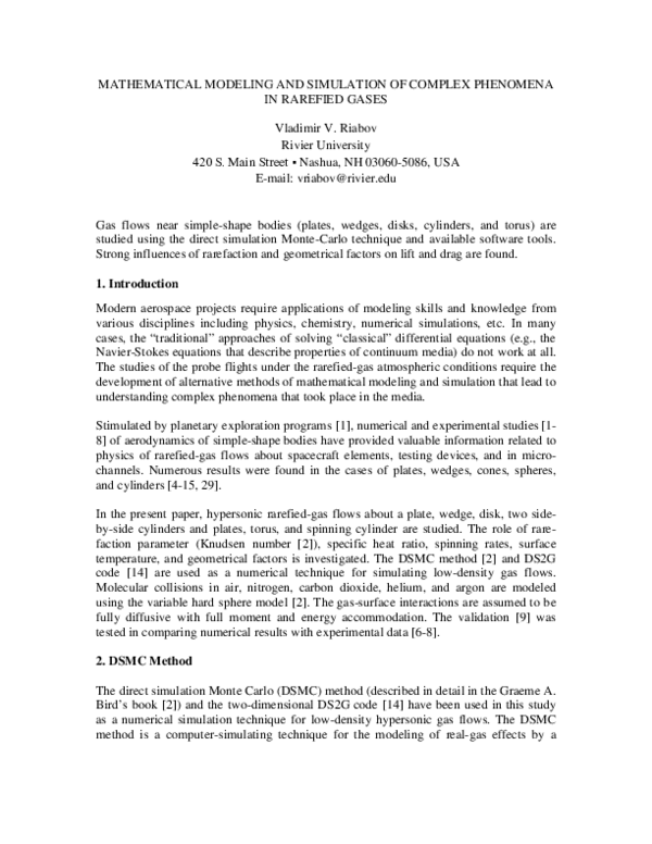 (PDF) Mathematical Modeling and Simulation of Complex Phenomena in Rarefied Gases | Vladimir ...