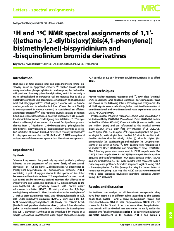 (PDF) 1H and13C NMR spectral assignments of 1,1′-(((ethane-1,2-diylbis(oxy))bis(4,1-phenylene ...
