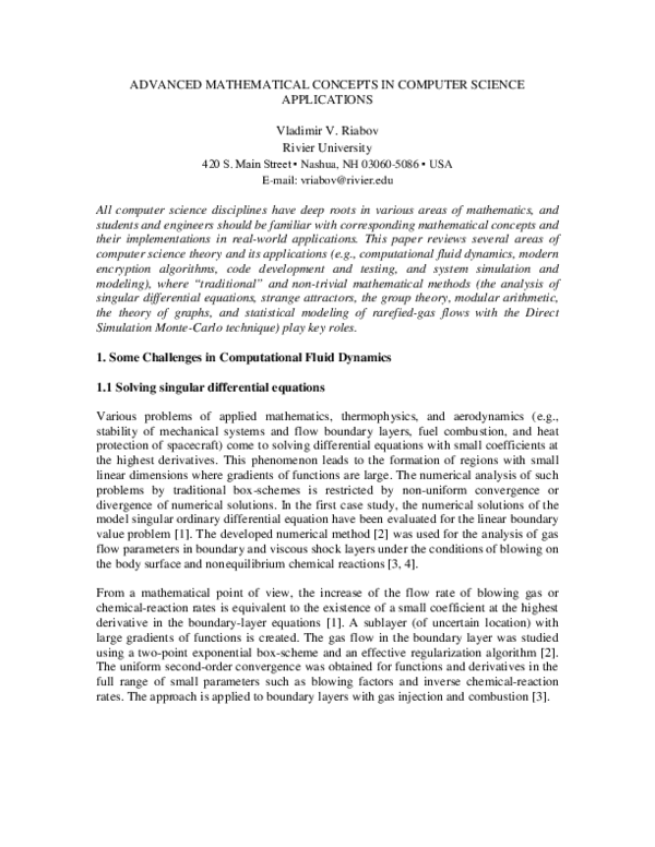 (PDF) Advanced Mathematical Concepts in Computer Science Applications