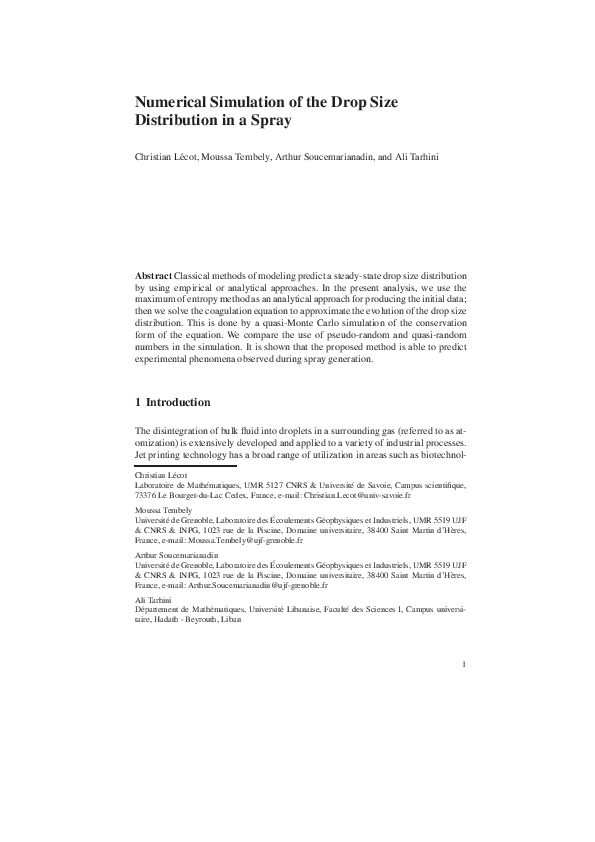 (PDF) Numerical Simulation of the Drop Size Distribution in a Spray | Ali Tarhini - Academia.edu
