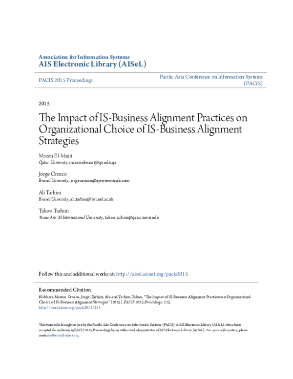 (PDF) The Impact of IS-Business Alignment Practices on Organizational ...
