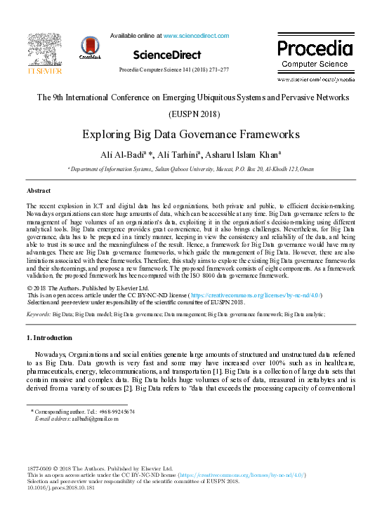 (PDF) Exploring Big Data Governance Frameworks