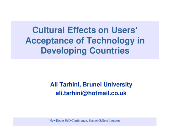 (PDF) Cultural Effects on Users' Acceptance of Technology in Developing ...