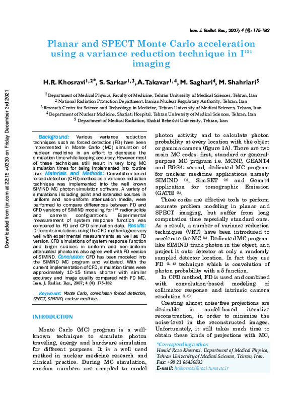 Pdf Planar And Spect Monte Carlo Acceleration Using A Variance
