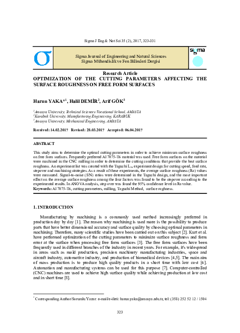 (PDF) Optimization of the Cutting Parameters Affecting the Surface Roughness on Free Form Surfaces
