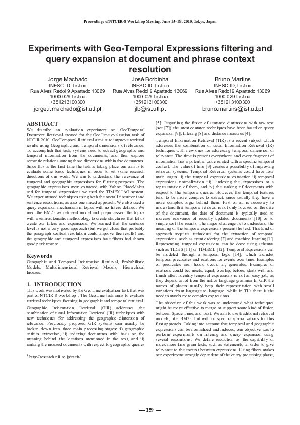 (PDF) Experiments with Geo-Temporal Expressions filtering and query ...