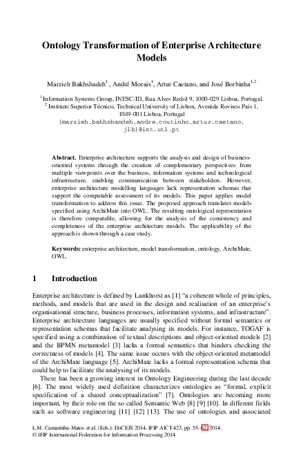 Pdf Ontology Transformation Of Enterprise Architecture Models