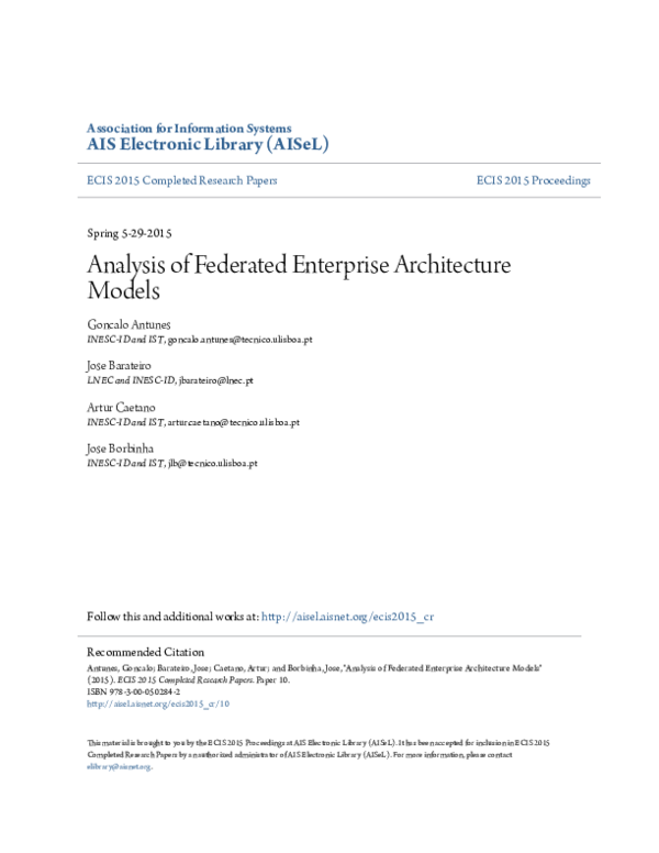 (PDF) Analysis of Federated Enterprise Architecture Models