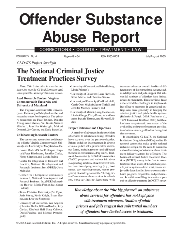 (PDF) Offender Substance Abuse Report | Howard Liddle - Academia.edu