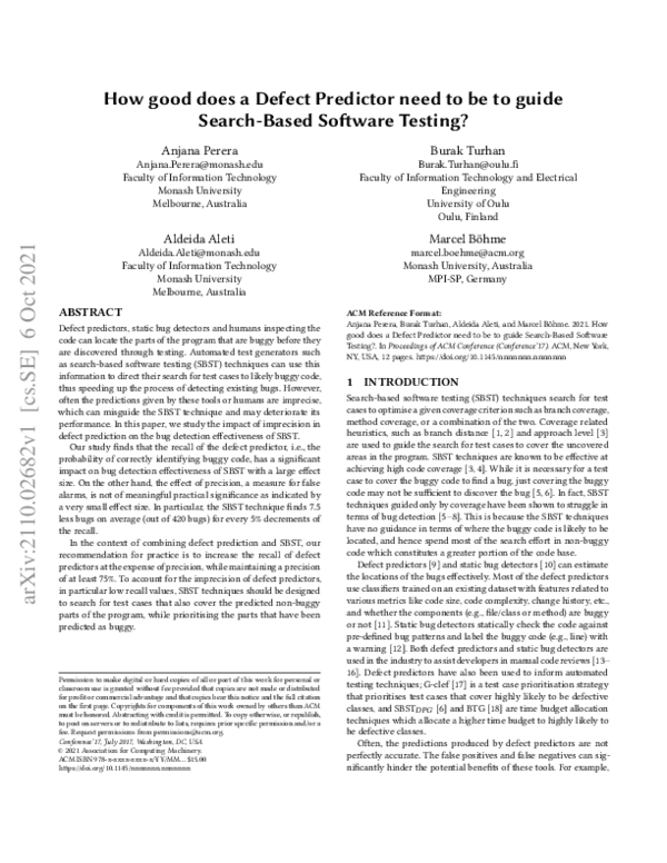 Pdf How Good Does A Defect Predictor Need To Be To Guide Search Based Software Testing