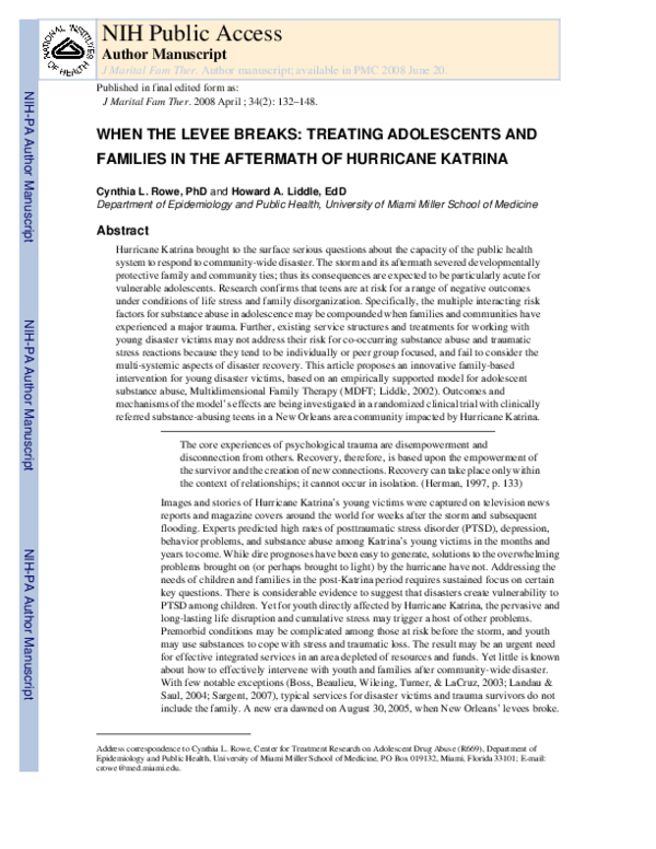 (PDF) When the Levee Breaks: Treating Adolescents and Families in the ...
