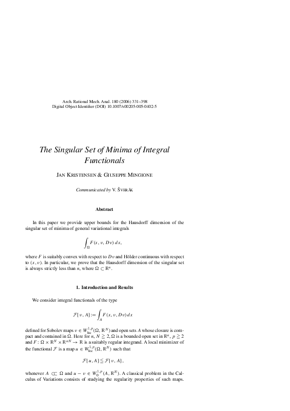 (PDF) The Singular Set of Minima of Integral Functionals