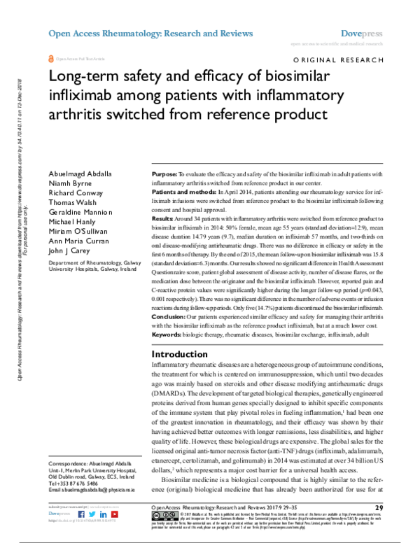 (PDF) Long-term safety and efficacy of biosimilar infliximab among patients with inflammatory ...