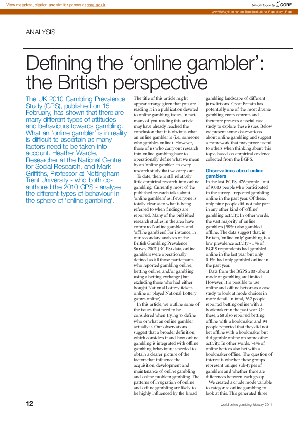 (PDF) Defining the ‘online gambler’: the British perspective