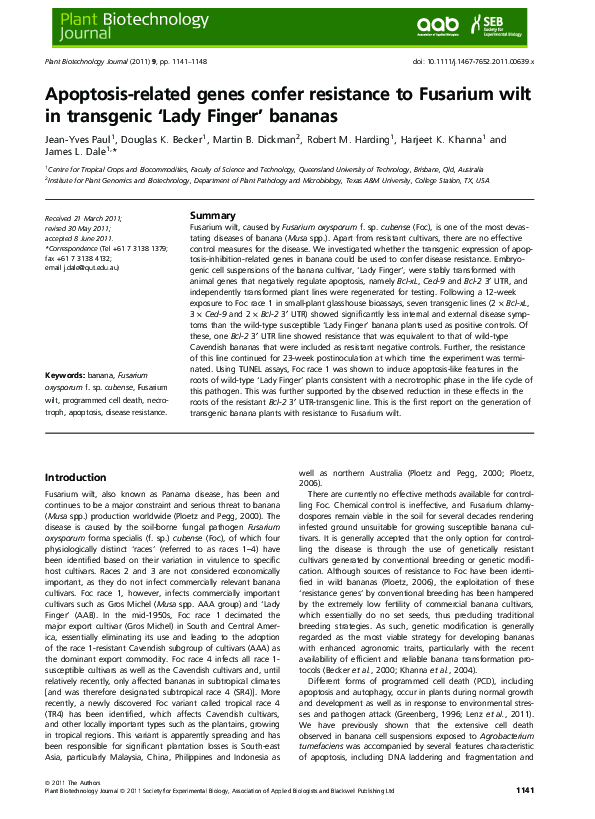 (PDF) Apoptosis-related genes confer resistance to Fusarium wilt in ...