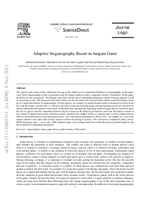 (PDF) Adaptive Steganography Based on bargain Game