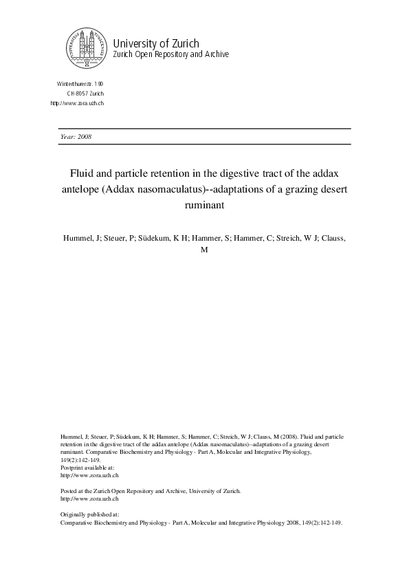 (PDF) Fluid and particle retention in the digestive tract of the addax ...