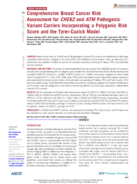 (PDF) Comprehensive Breast Cancer Risk Assessment for CHEK2 and ATM ...