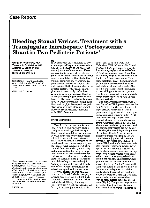 (PDF) Bleeding Stomal Varices: Treatment with a Transjugular ...
