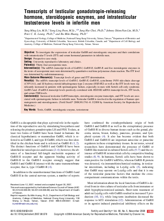 (PDF) Transcripts of testicular gonadotropin-releasing hormone ...