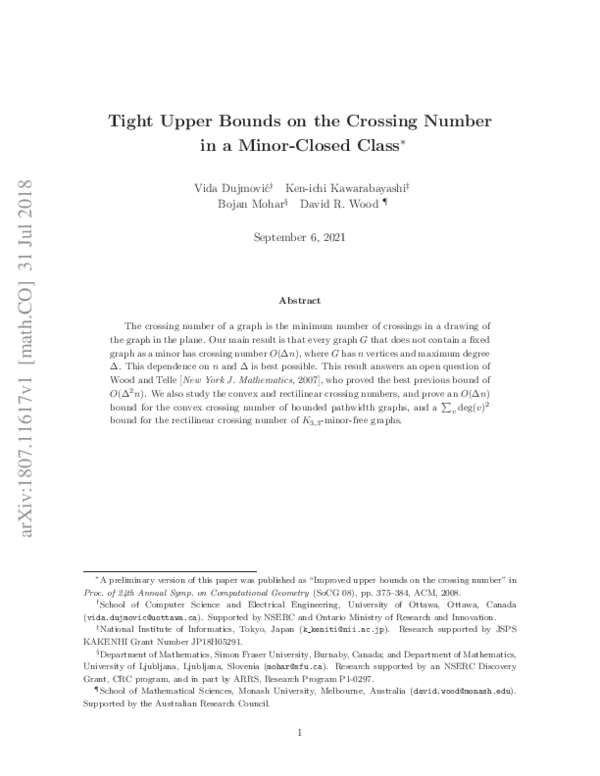 (PDF) Tight Upper Bounds on the Crossing Number in a Minor-Closed Class