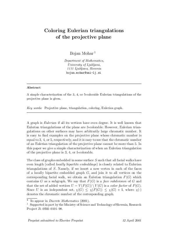 (PDF) Coloring Eulerian triangulations of the projective plane