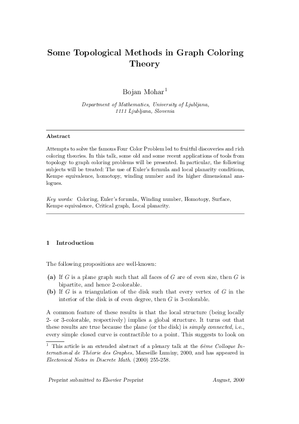 (PDF) Some Topological Methods in Graph Coloring Theory